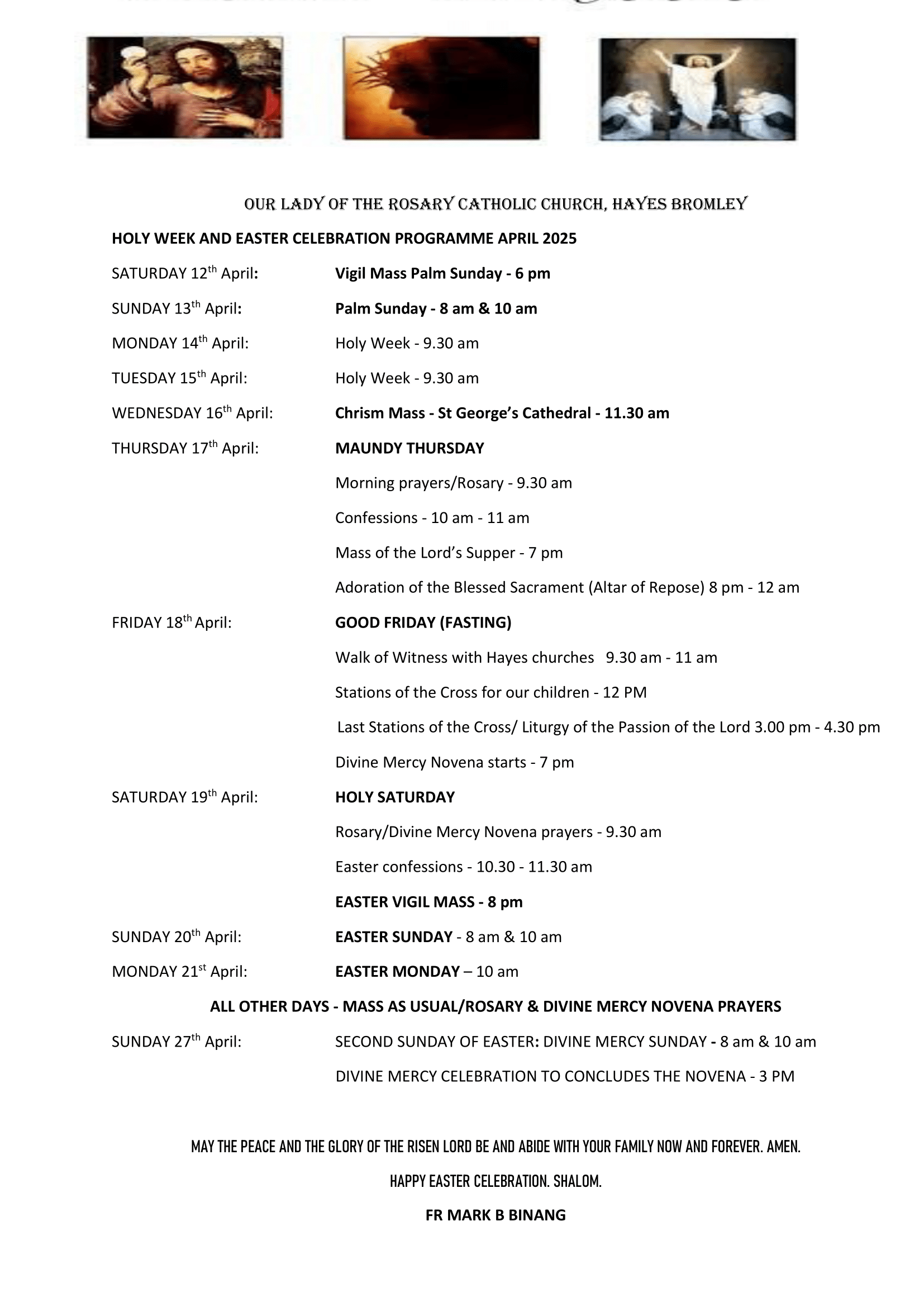 Holy Week – Our Lady of the Rosary, Hayes, Kent